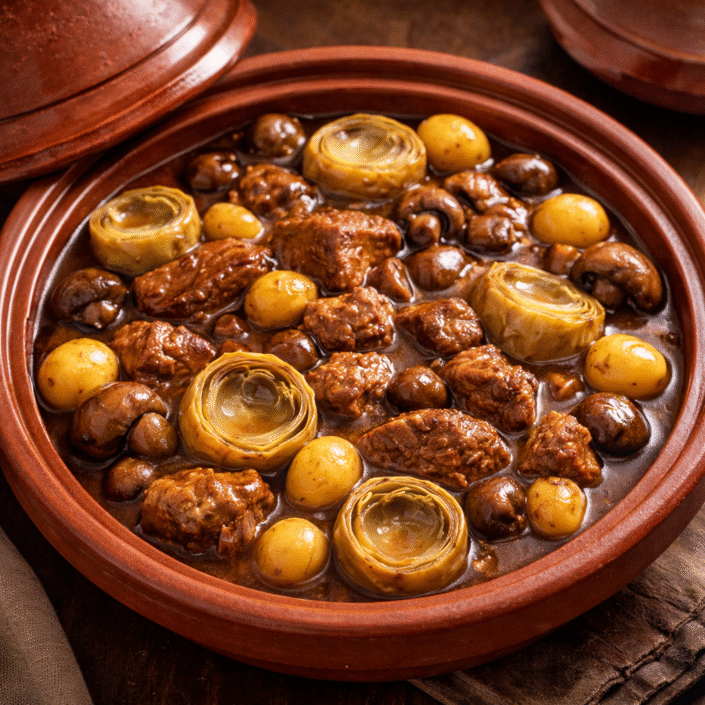 Lamb Shanks Tajine with Mushrooms and Artichokes Recipe